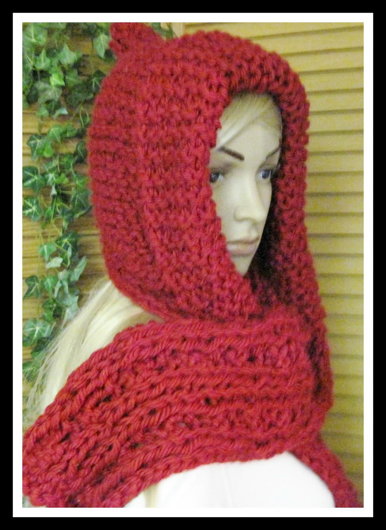 Little Red Riding Hood Hooded Scarf In Bulky Yarn Knitting Pattern ...